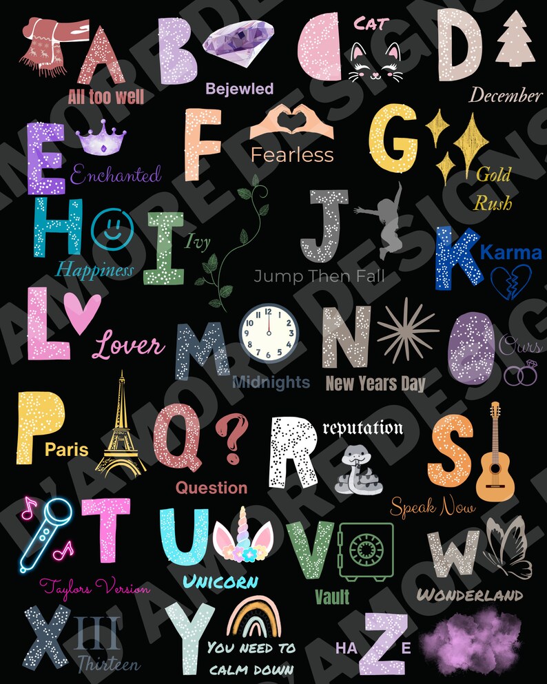 Taylor Swift Abcs, Alphabet Nursery Print, Swiftie Swift Themed Nursery ...