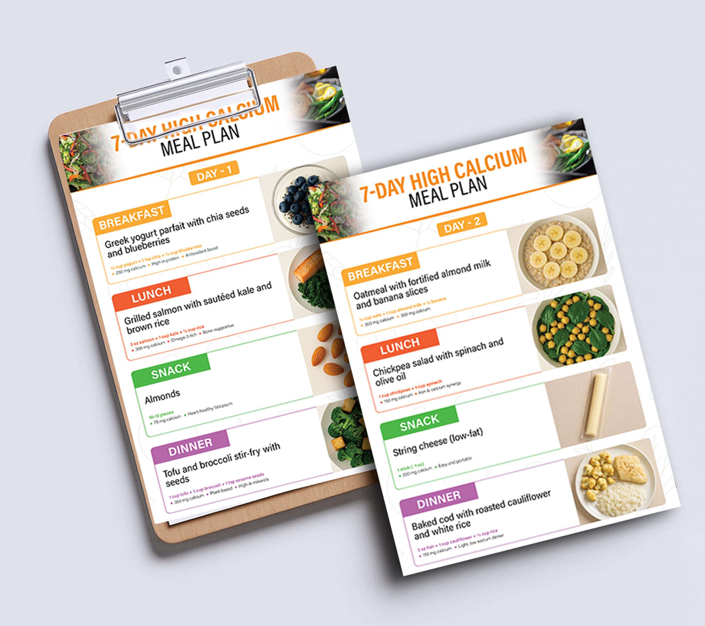7-day High Calcium Meal Plan | Printable Nutrition Guide | Bone Health ...