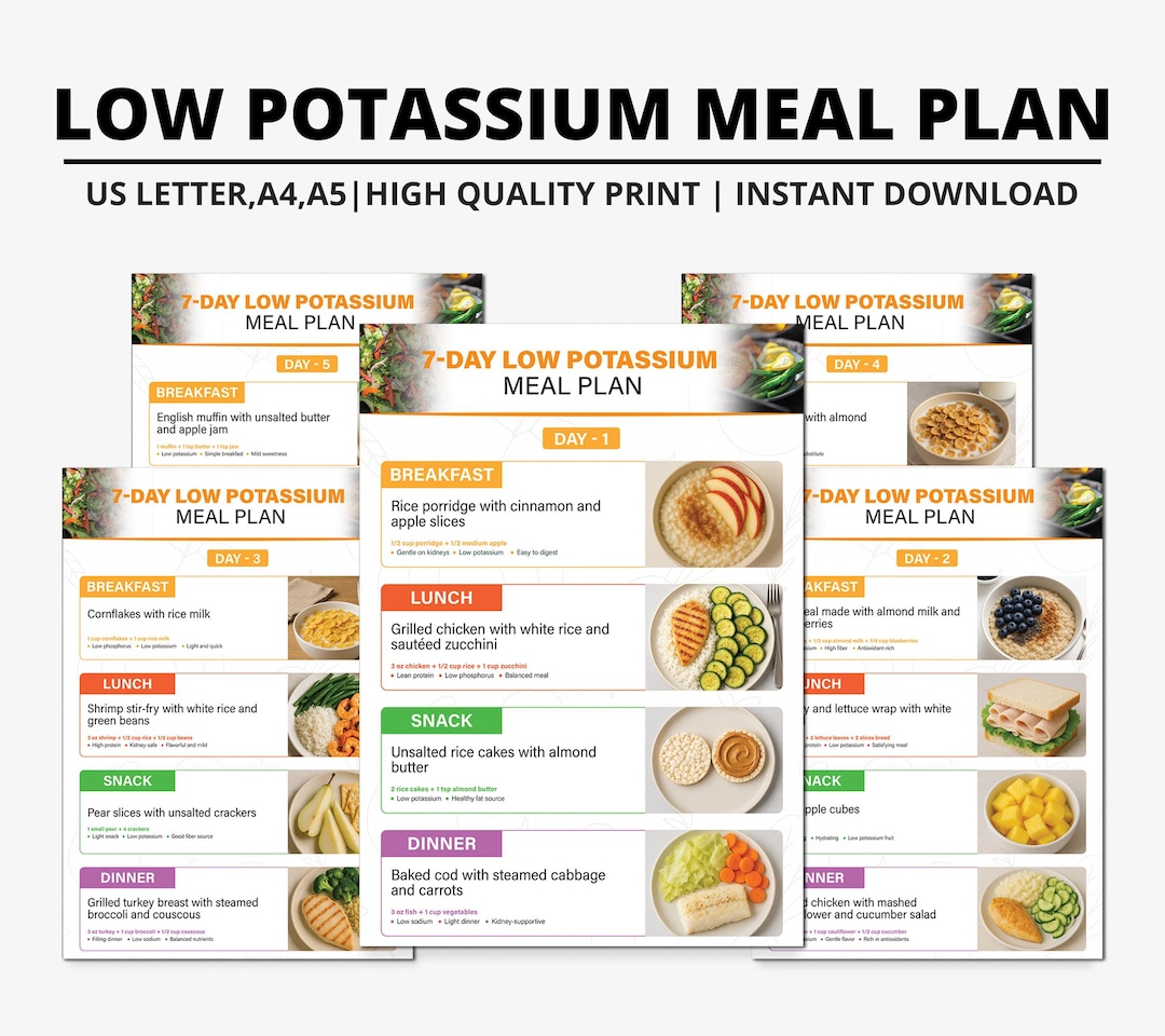 7-day Low Potassium Meal Plan | Printable Renal Diet Guide | Low ...