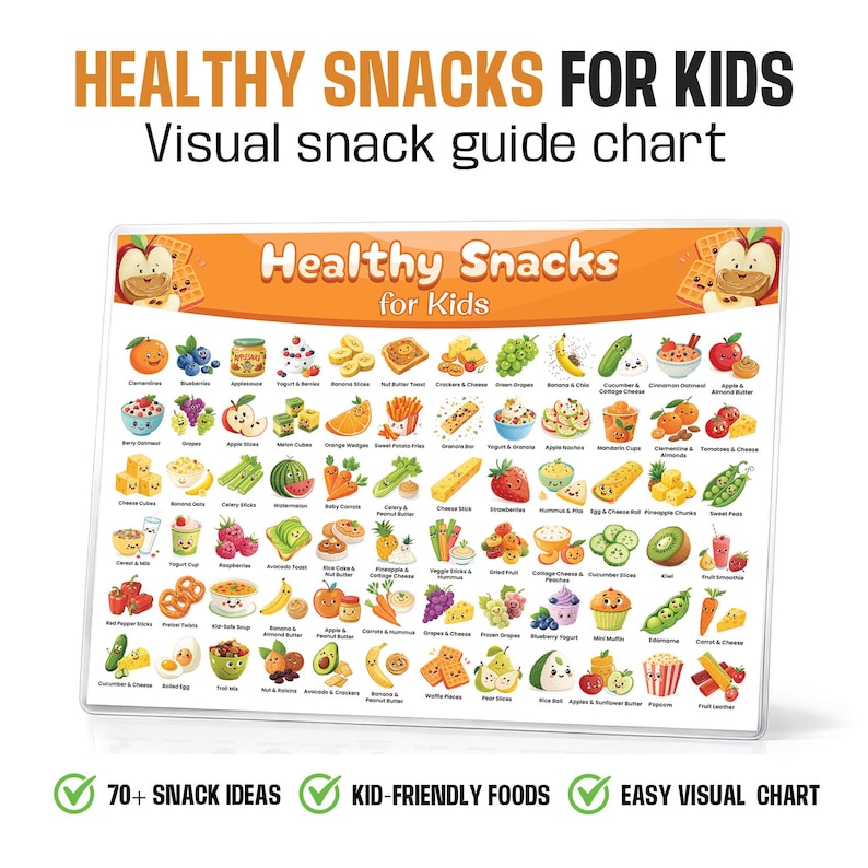 Healthy Snacks for Kids Chart, Laminated Snack Ideas for Toddlers, Meal ...