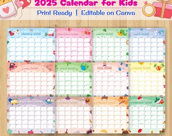 2025 & 2026 Calendar Coloring, Cute Kids Coloring Calendar, Wall ...