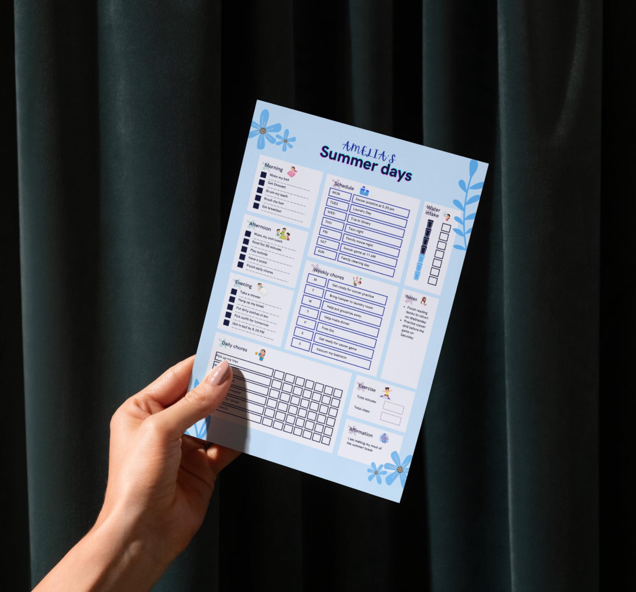 Kids Summer Planner Printable: Weekly Routine Chart (A4/A5/US Letter ...