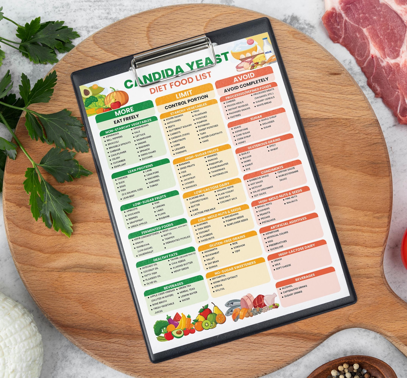 Candida Yeast Diet Food List on Low Sugar and Low Carb Diet, Gluten ...