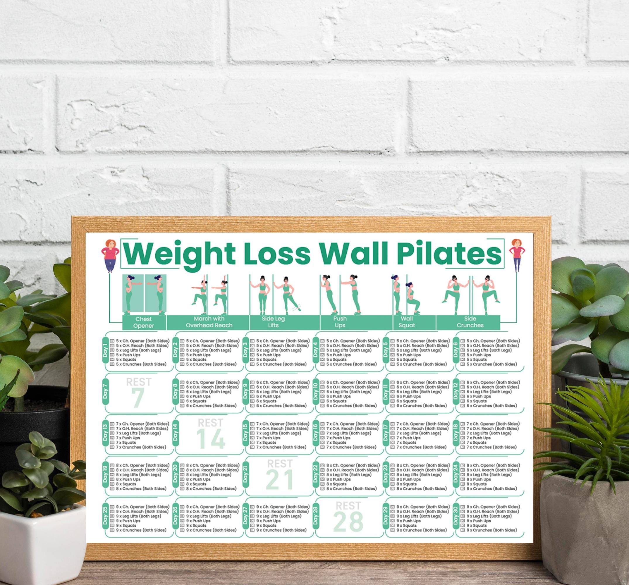 Wall Pilates Exercise Chart Printable – 30-day Wall Pilates Plan, US ...