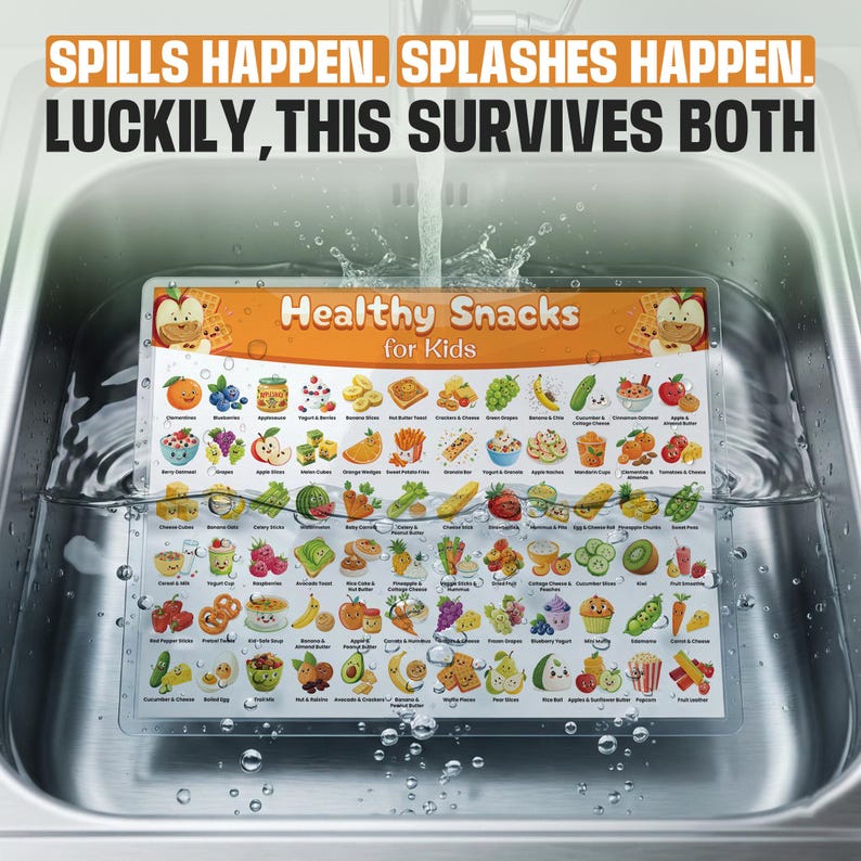 Healthy Snacks for Kids Chart, Laminated Snack Ideas for Toddlers, Meal ...