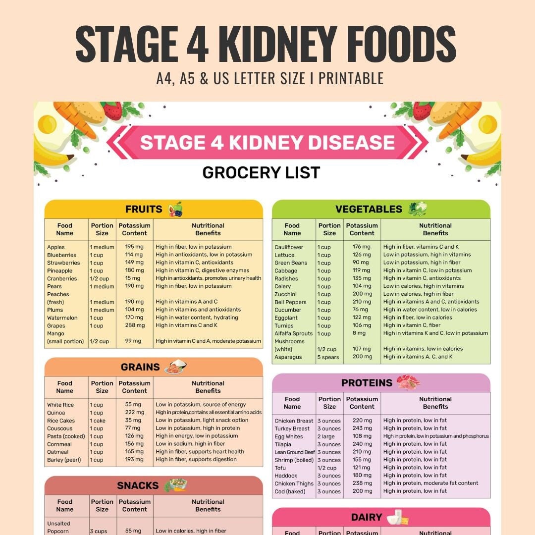 Stage 4 Kidney Disease Food List | Printable Renal Diet Chart | Kidney ...