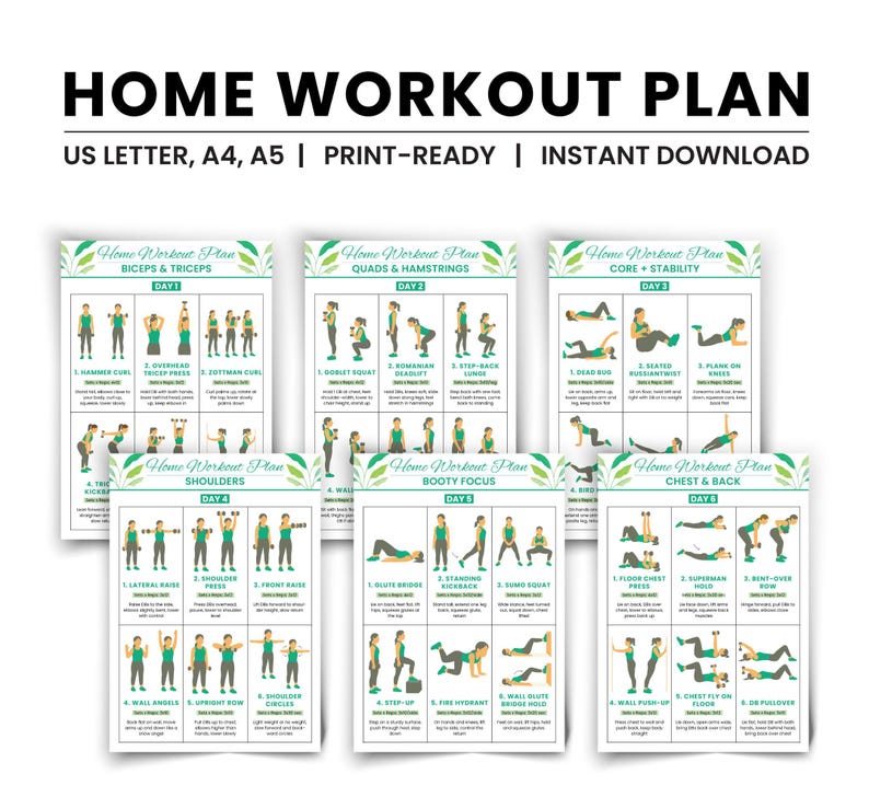 Home Gym Workout PDF | 6-day Split Dumbbell Plan | Fitness Schedule ...