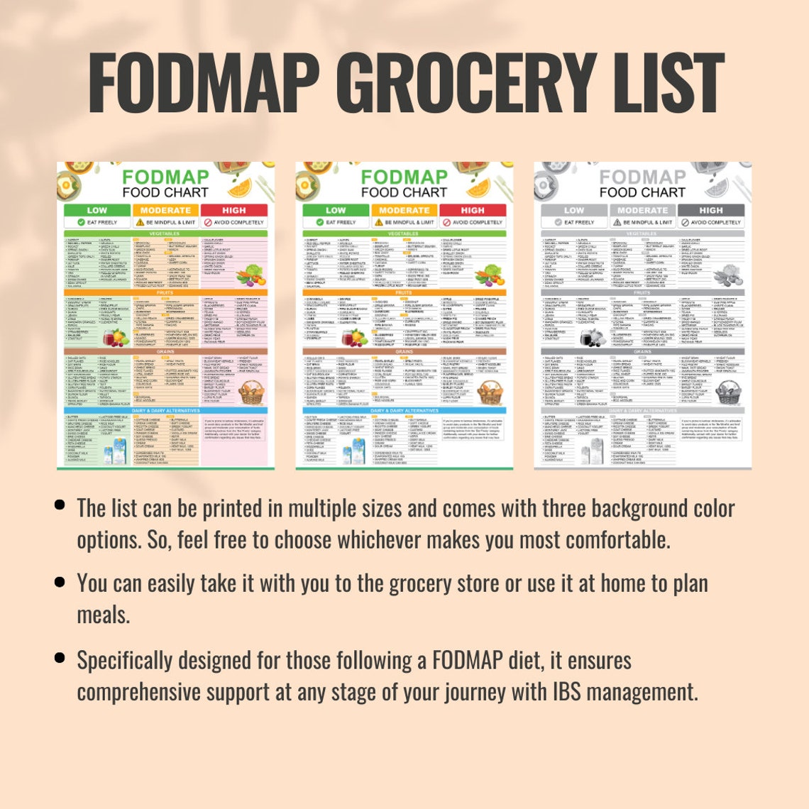 Fodmap IBS Food List and Low Fodmap Treats, Food Chart Nutrition Guide ...