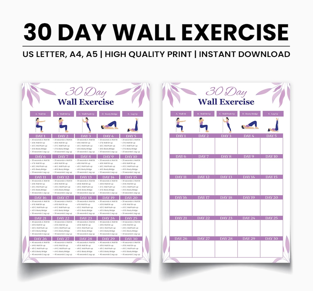 30 Day Wall Exercise Challenge Printable | Wall Fitness | Quick Workout ...