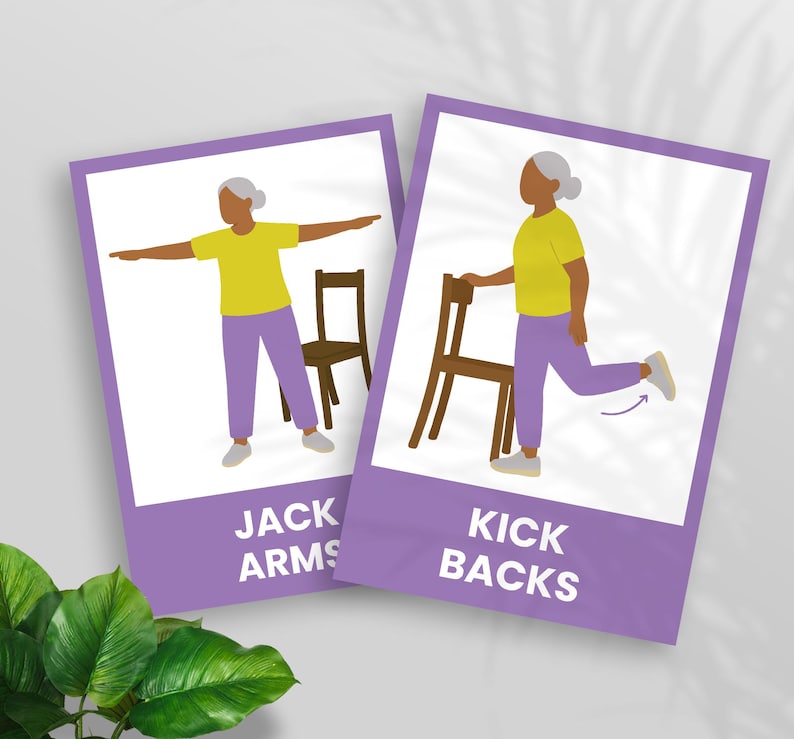 Chair Exercise Visuals for Senior, Exercise Cue Cards for Fitness ...