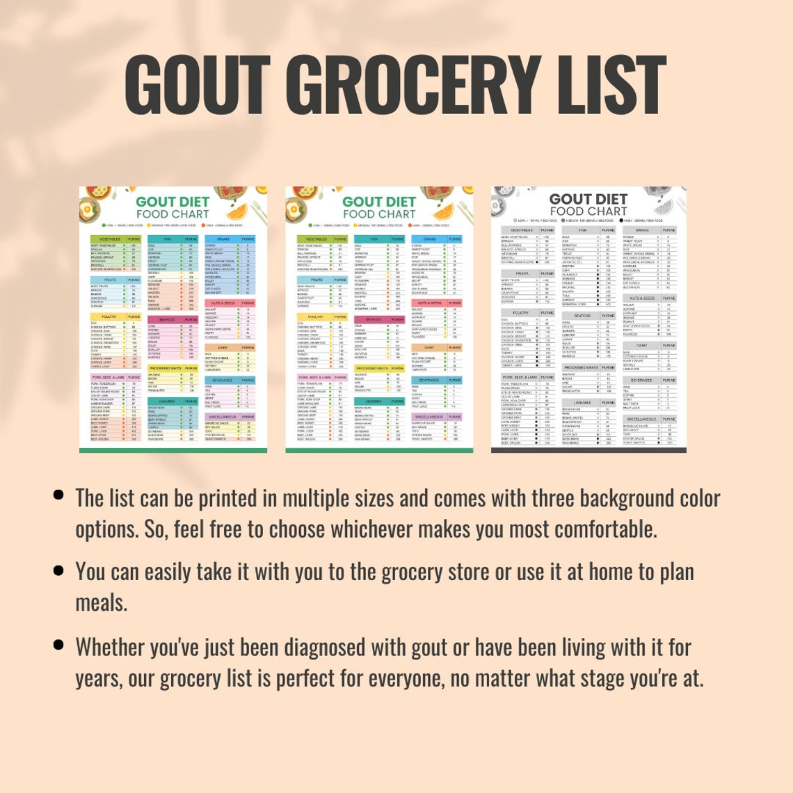 Gout Food List and Diet Cheat Sheet, Low Purine Foods or Low Uric Acid Foods Meal Plan for ...