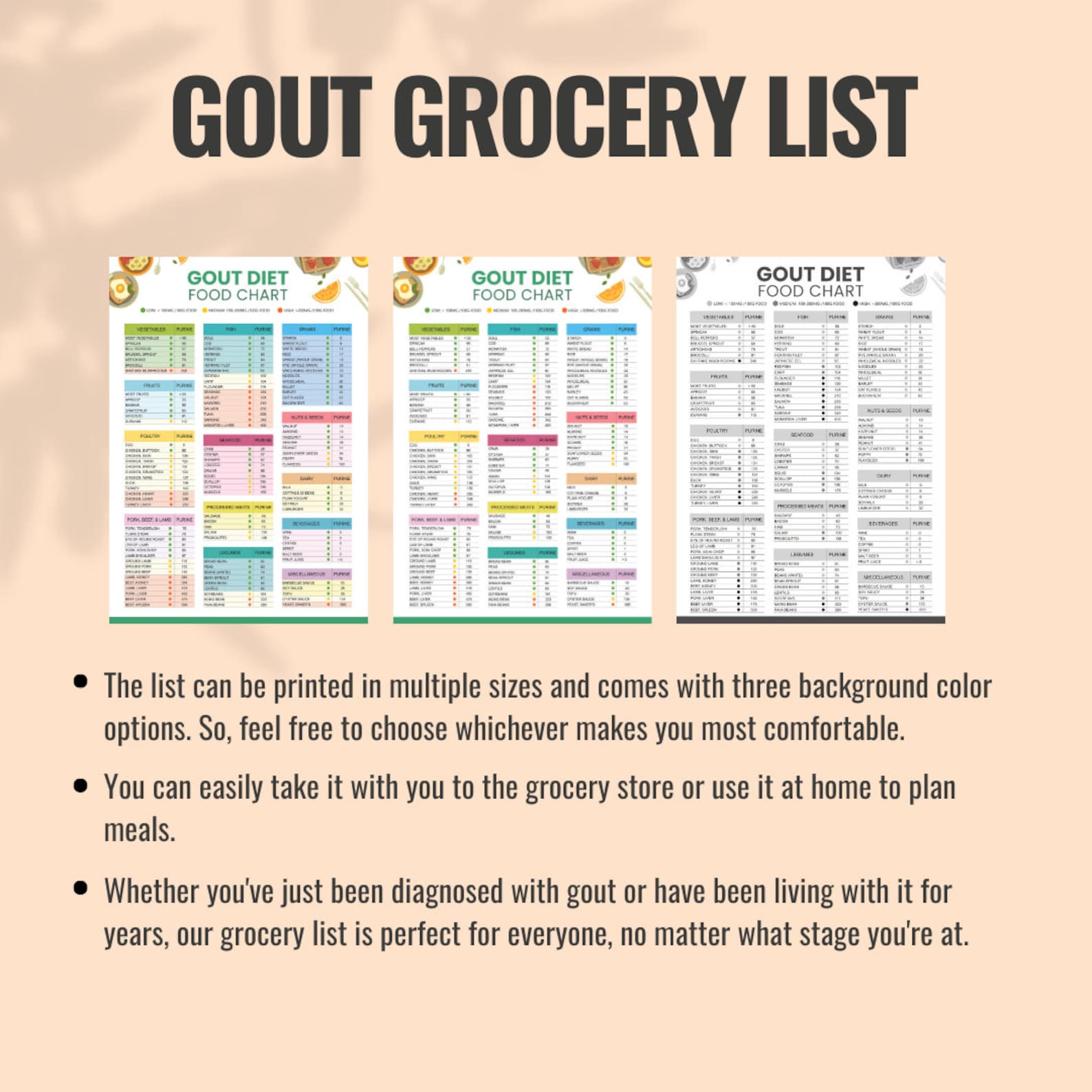 Gout Food List and Diet Cheat Sheet, Low Purine Foods or Low Uric Acid ...
