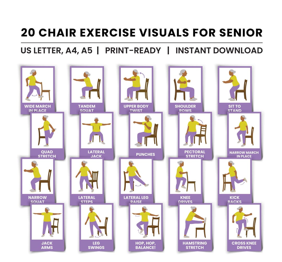 Chair Exercise Visuals for Senior, Exercise Cue Cards for Fitness ...