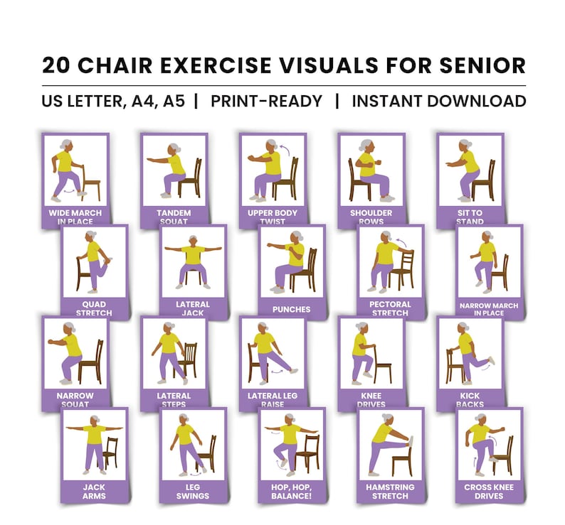 Chair Exercise Visuals for Senior, Exercise Cue Cards for Fitness ...
