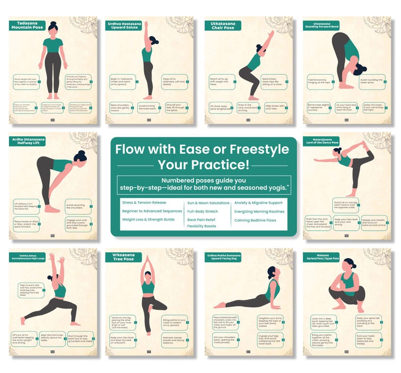 Yoga Pose Cards: Beginner to Advanced Poses, Flow Builder (digital ...
