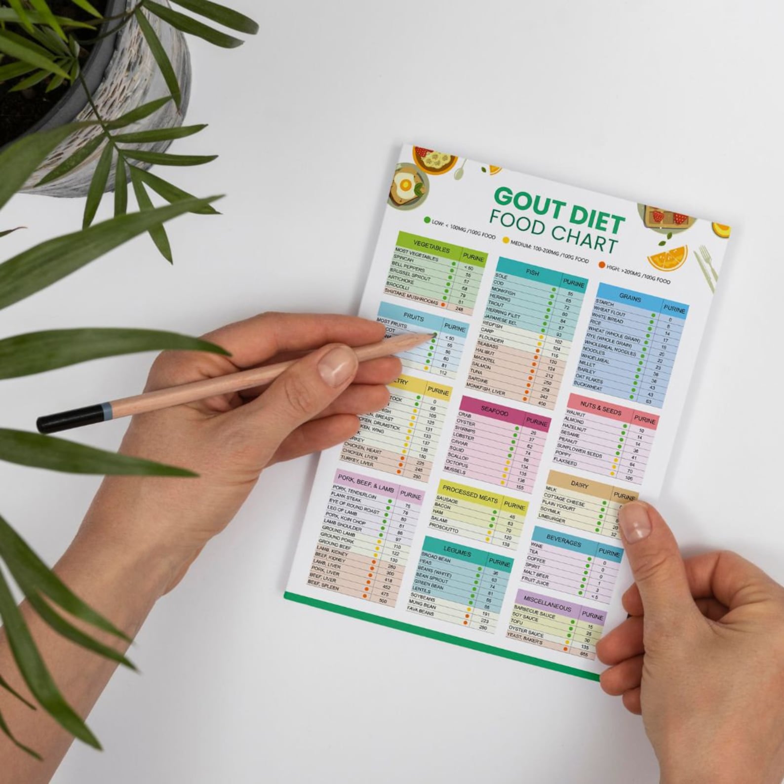 Gout Food List and Diet Cheat Sheet, Low Purine Foods or Low Uric Acid ...