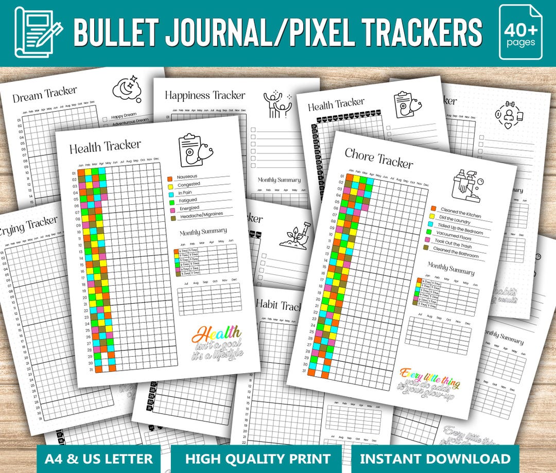 2025 Bullet Journal Trackers, Undated, Yearly Trackers Bundle, BUJO ...
