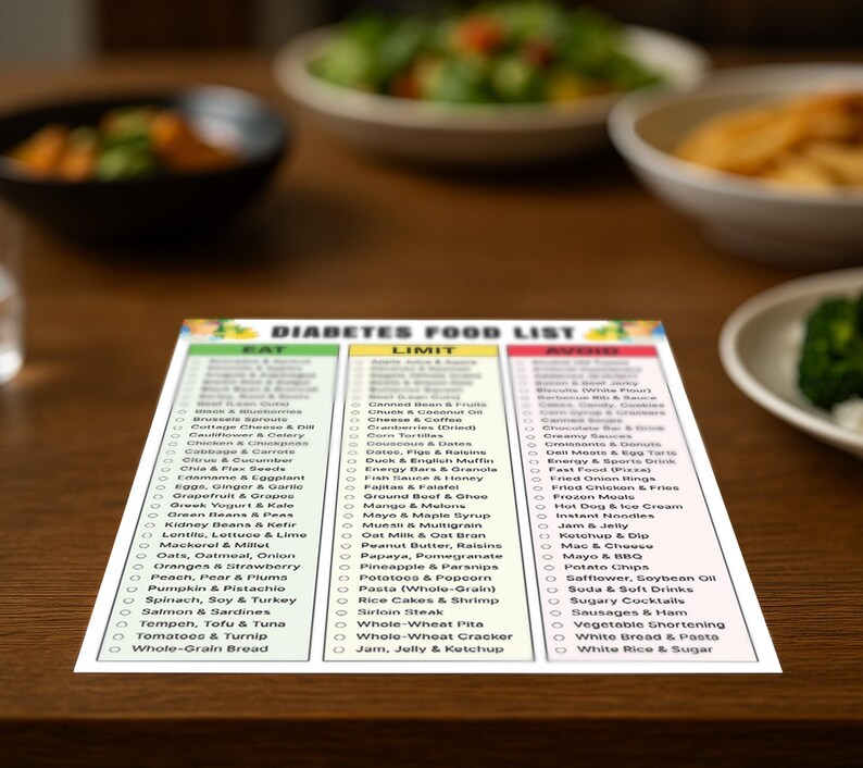 Diabetes Food List Printable, Diabetic Food Chart, Eat Limit Avoid, Low ...