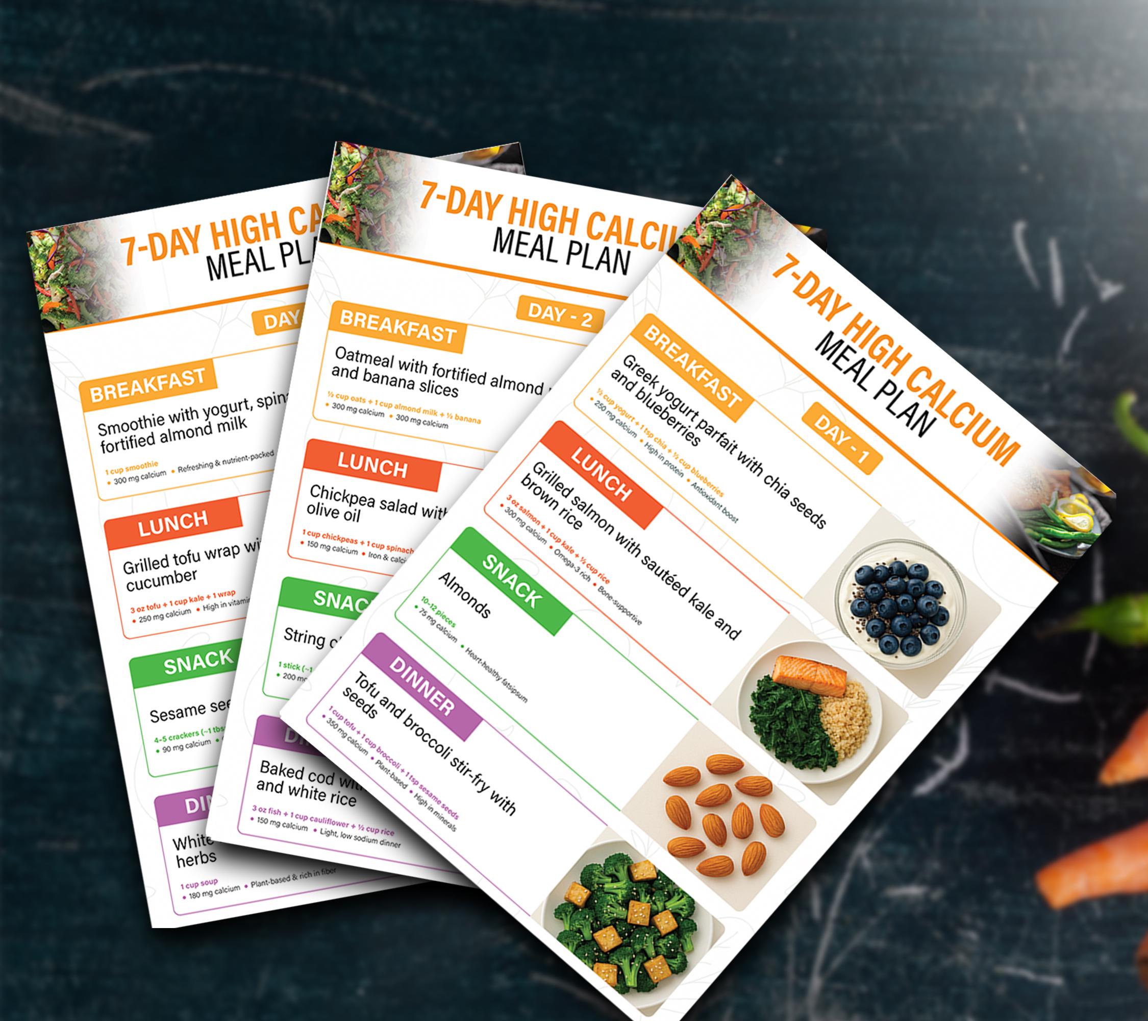 7-day High Calcium Meal Plan | Printable Nutrition Guide | Bone Health ...