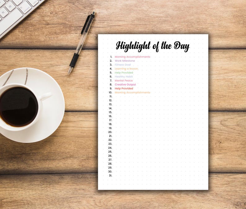 Highlight of the Day Printable Journal Page: Gratitude Tracker (PDF) - Etsy