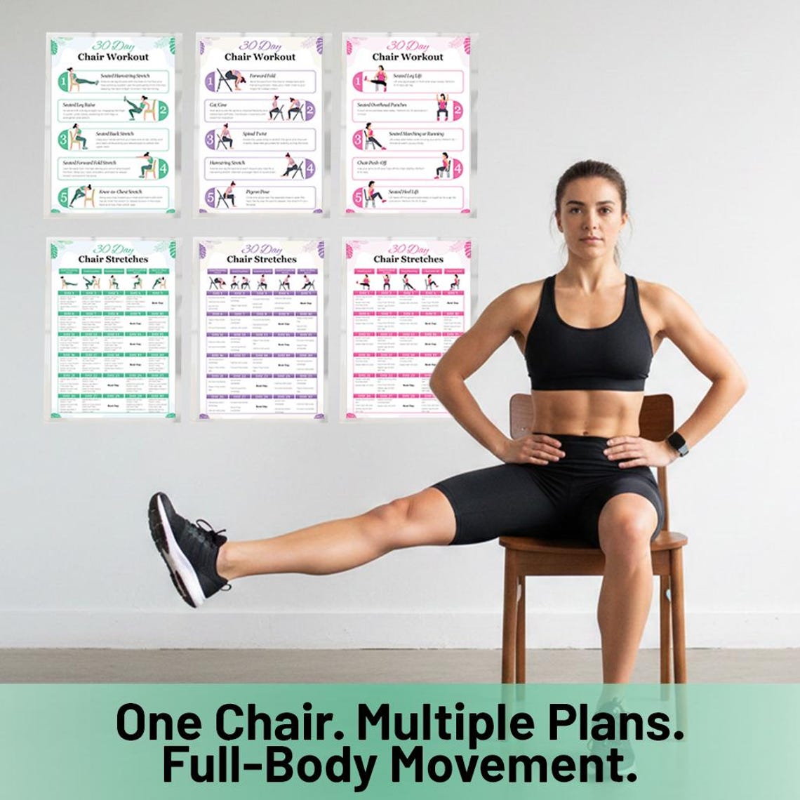 Laminated 30-day Chair Yoga Workout Plan – Set of 6 Easy, Gentle ...