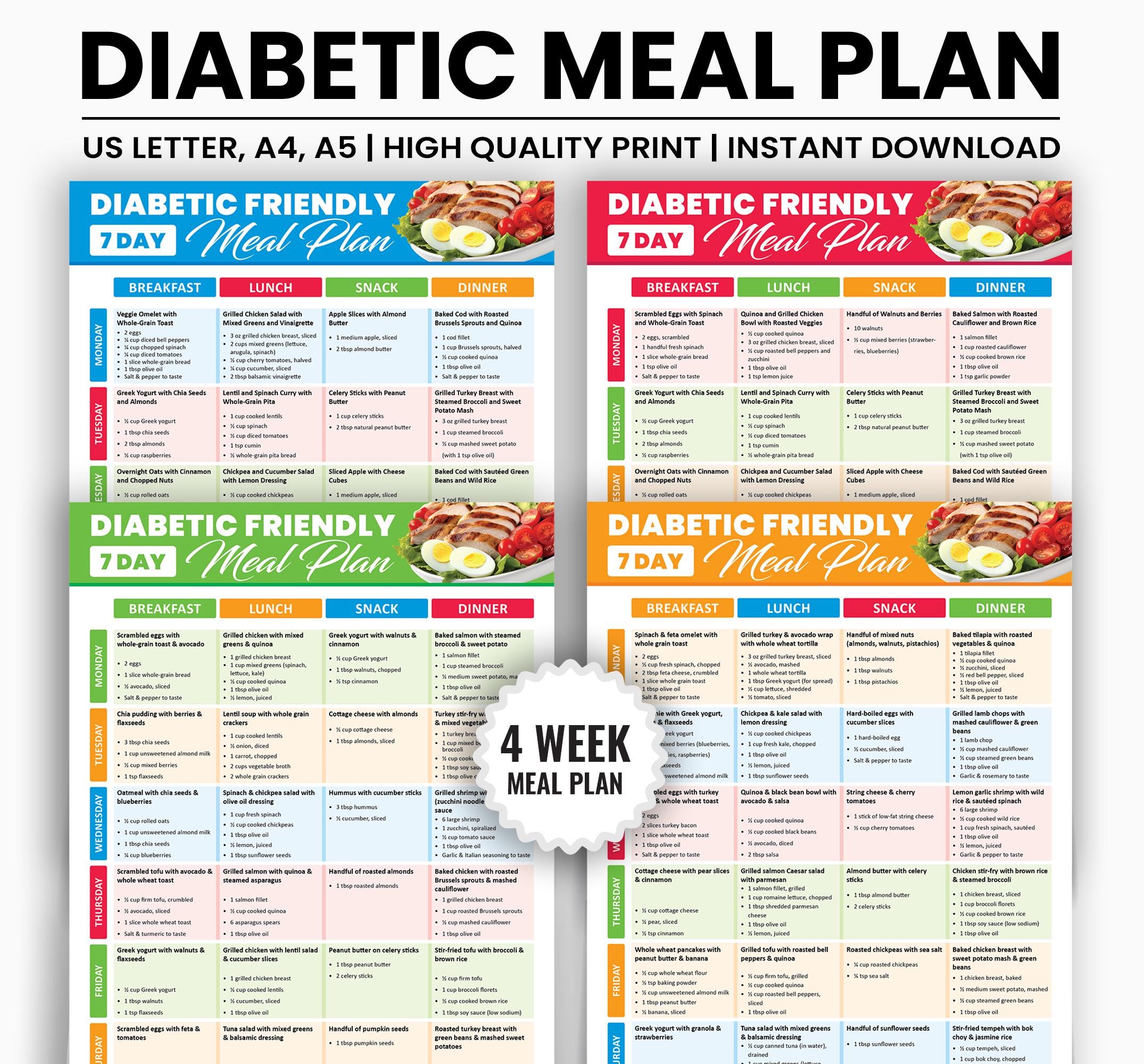 Diabetes Meal Plan & Food List | 7-day Low-carb Diabetic Diet for Blood ...