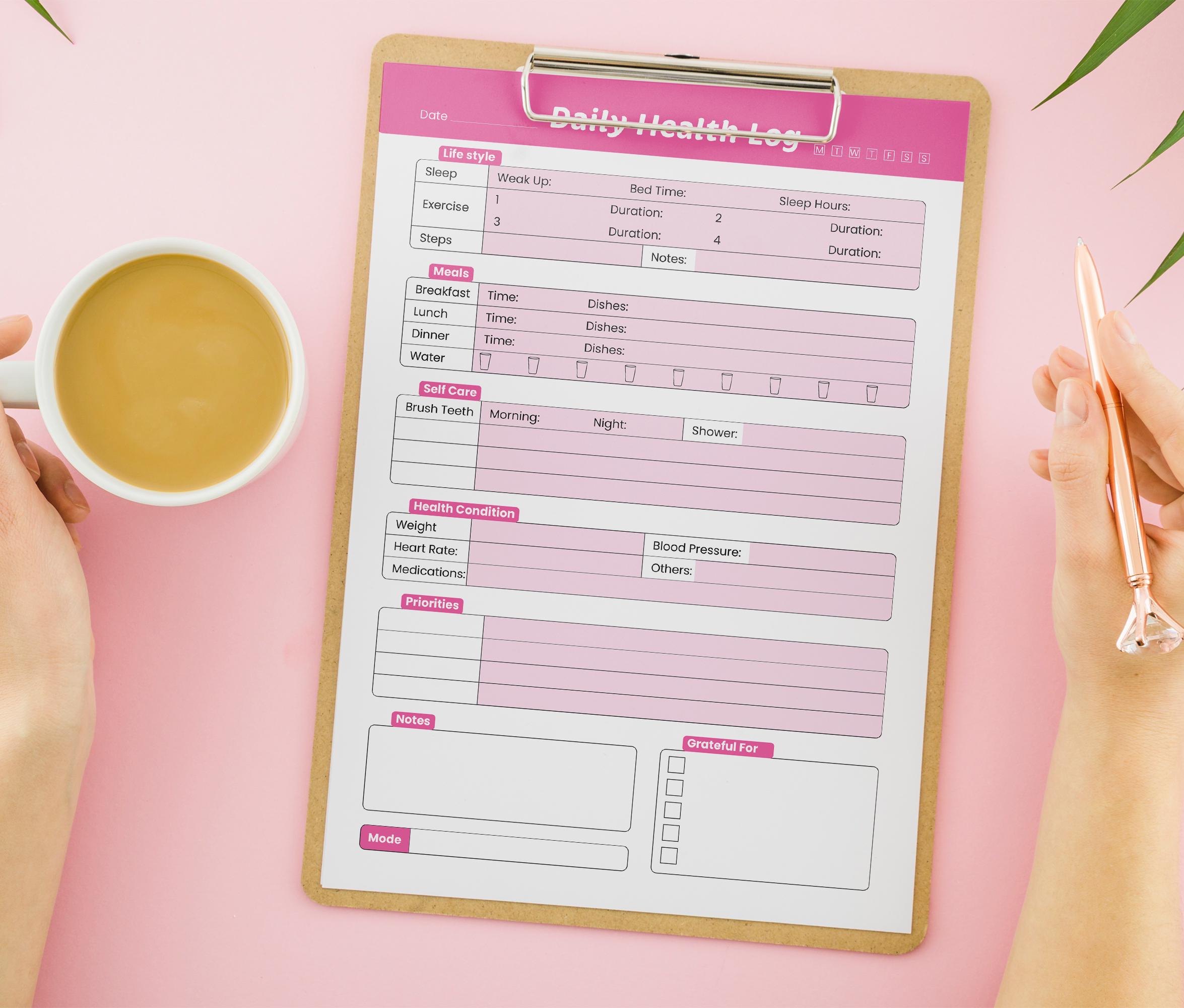 Printable Health Log Tracker: Daily Medical Journal (A4, A5, US Letter ...