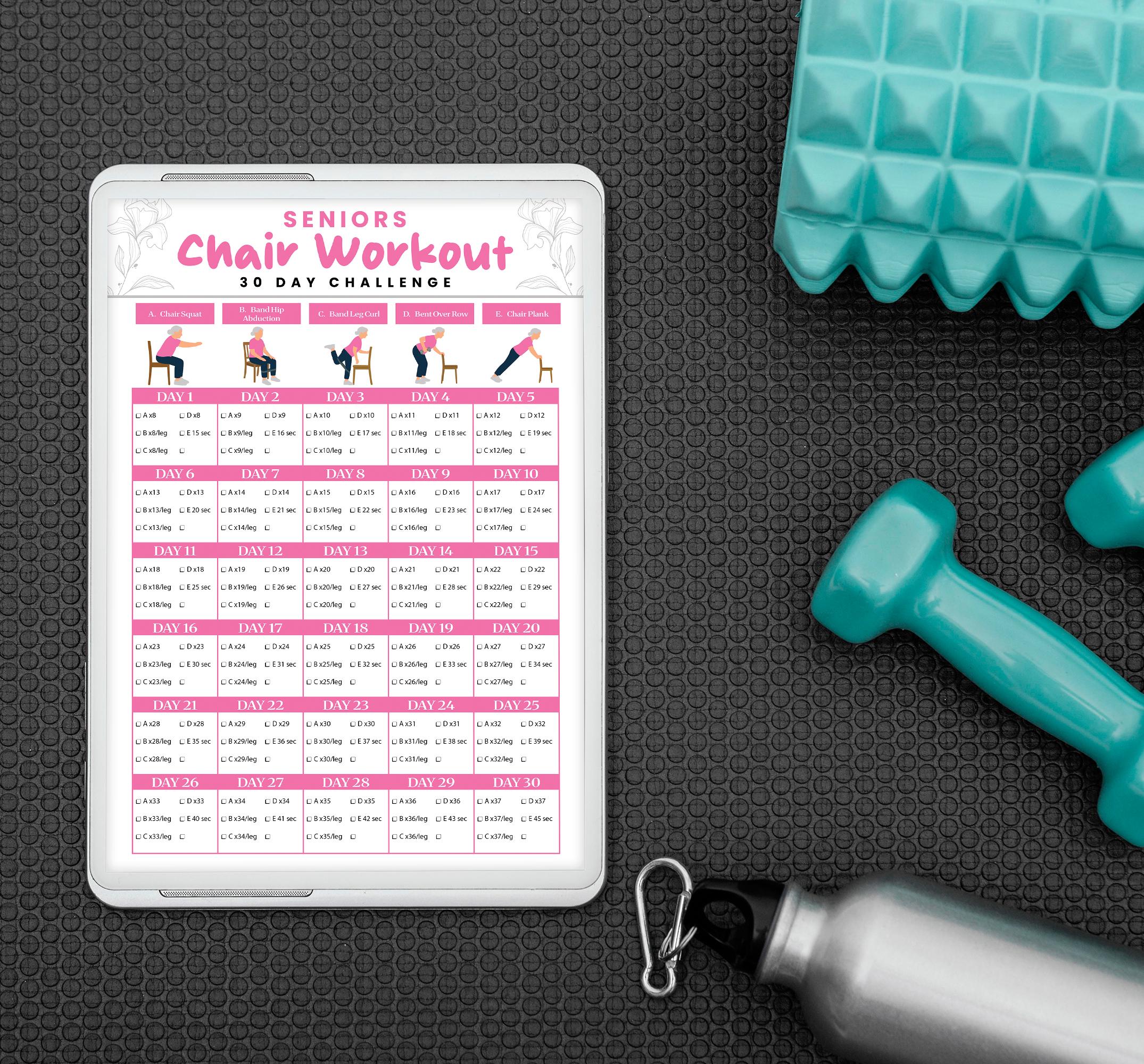 30 Day Chair Workout Bundle for Seniors Printable, Chair Yoga Guide ...