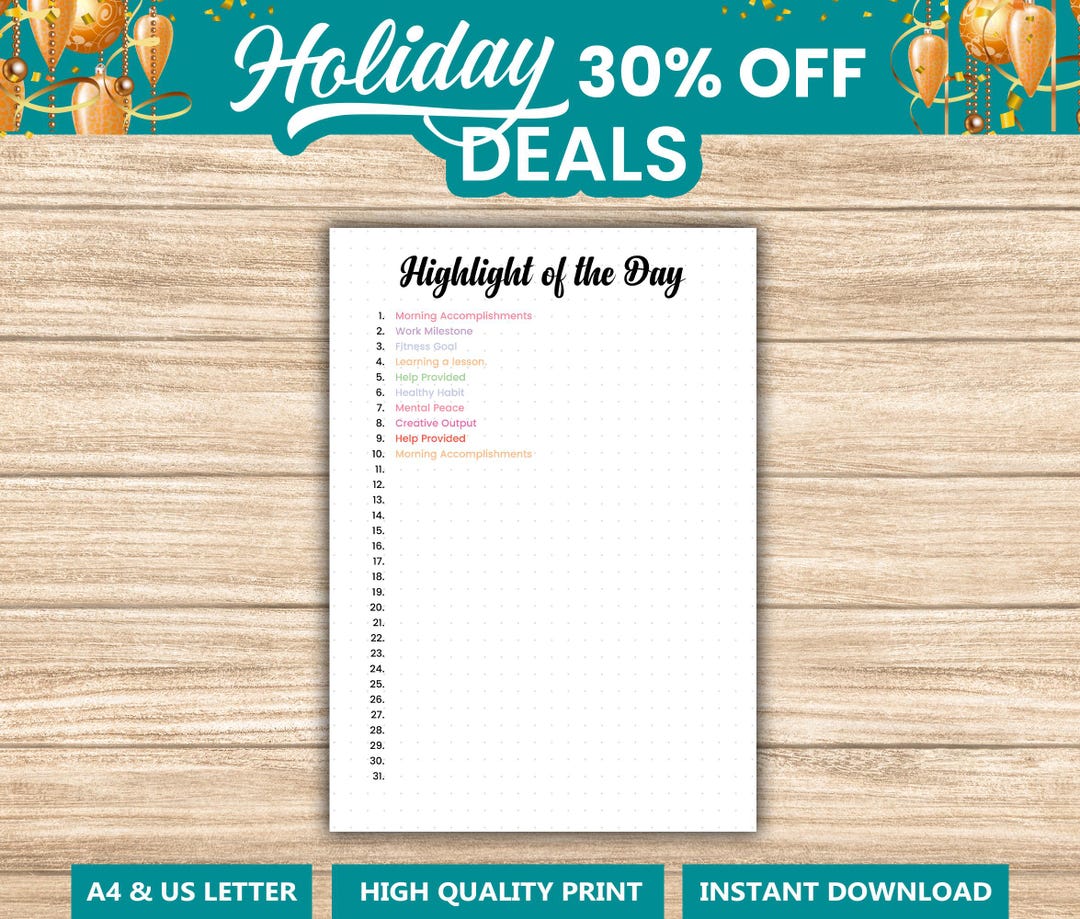 Highlight of the Day Printable Journal Page: Gratitude Tracker (PDF) - Etsy