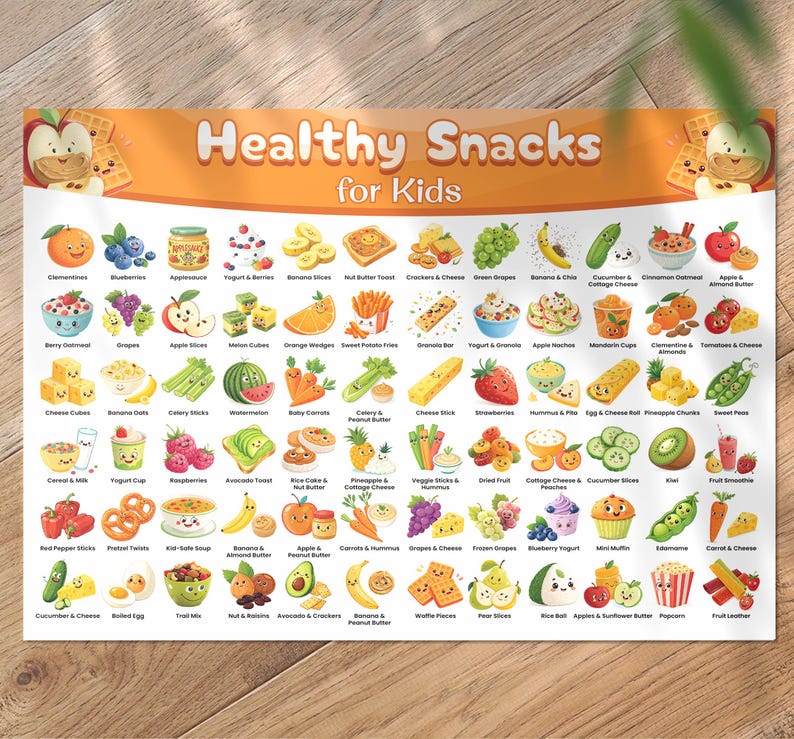 Healthy Snacks for Kids, Printable Snack Ideas Chart, Fun & Nutritious ...