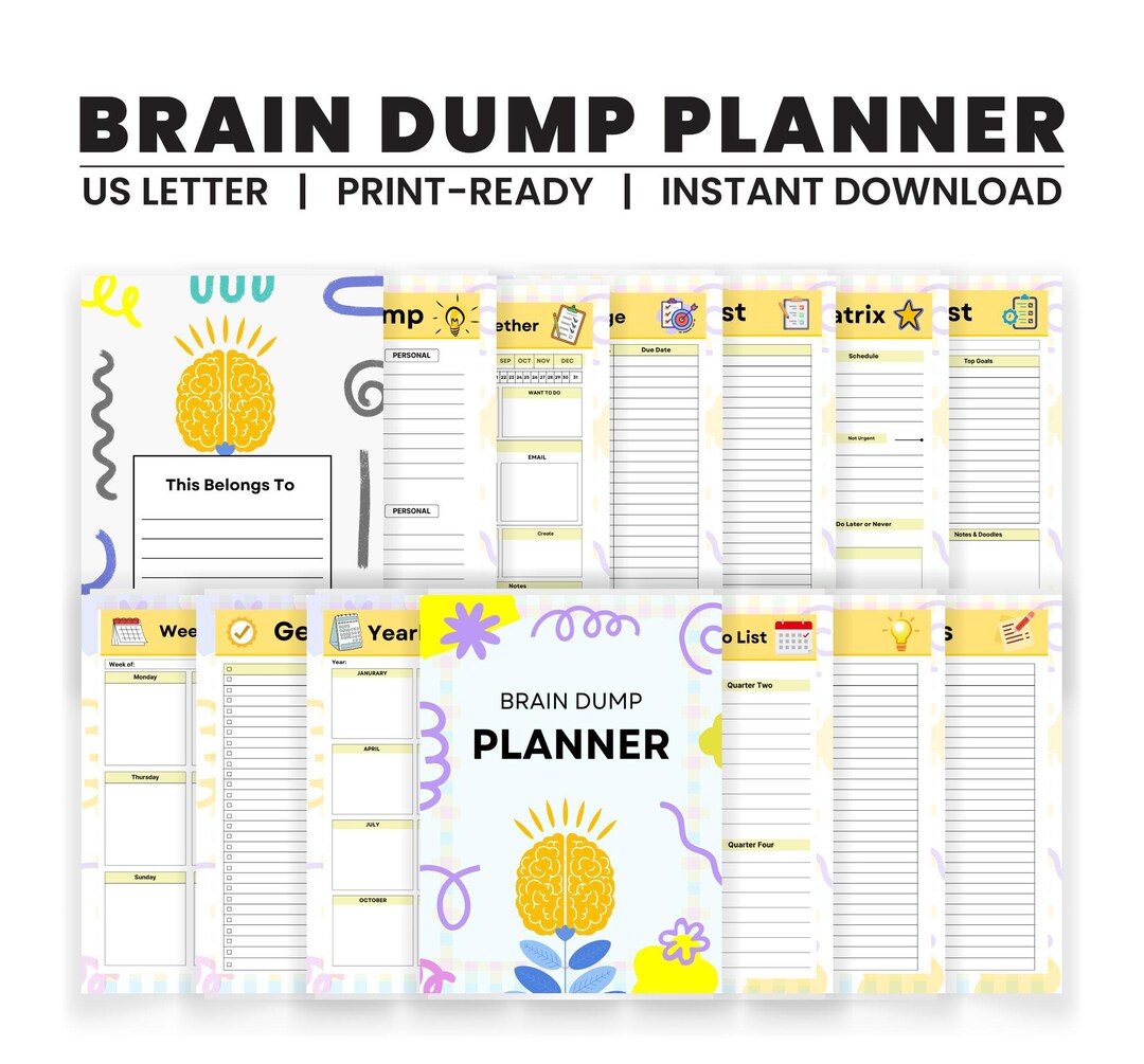 Brain Dump Planner Bundle: Printable Task Organizer (canva Editable) - Etsy