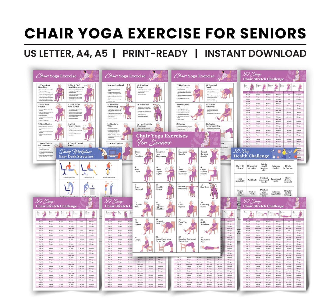 Seated Yoga for Seniors Printable – Chair Yoga Stretches, Gentle Poses ...