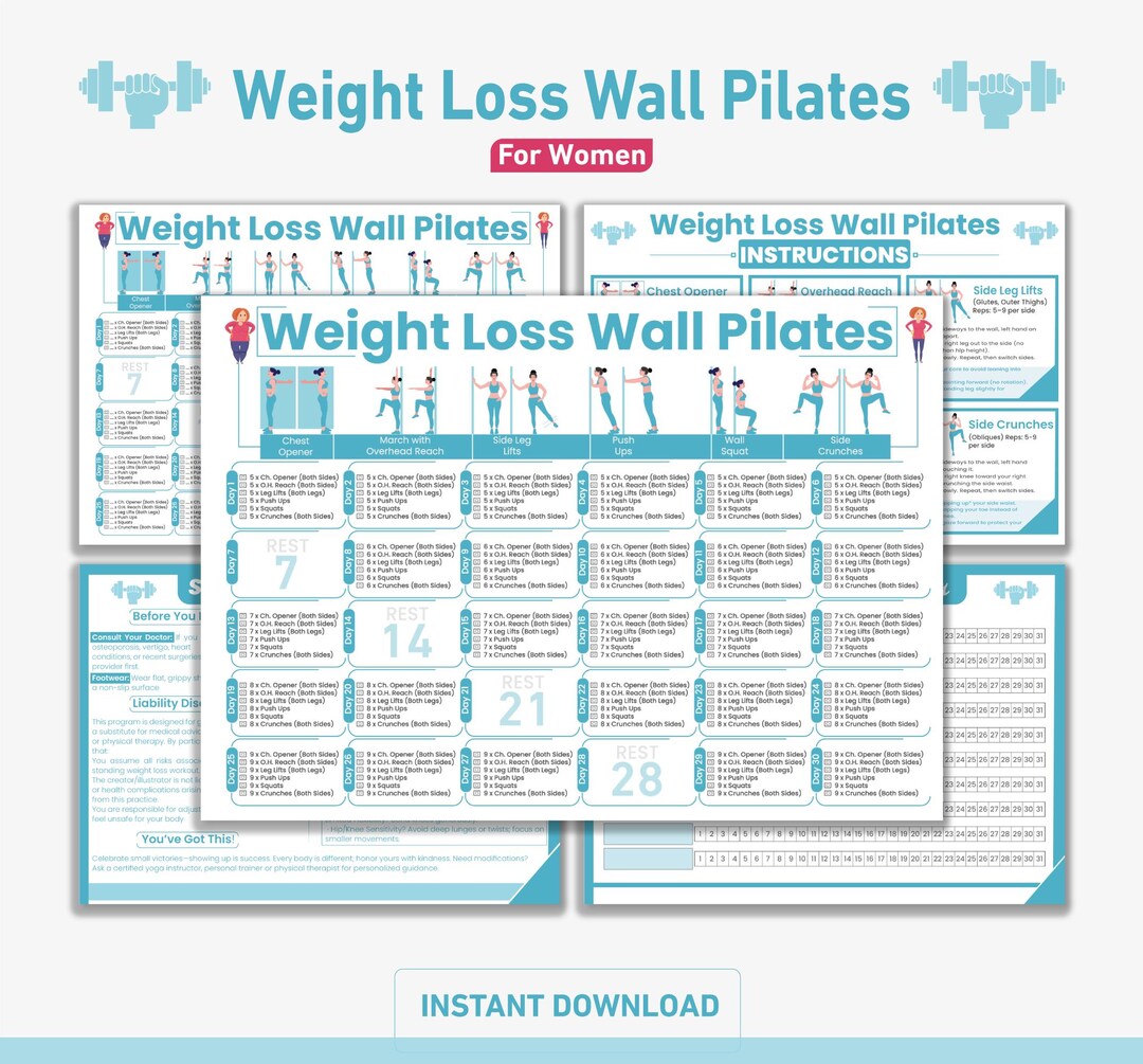 Wall Pilates Exercise for Seniors, Standing Exercise Guide PDF, Low ...