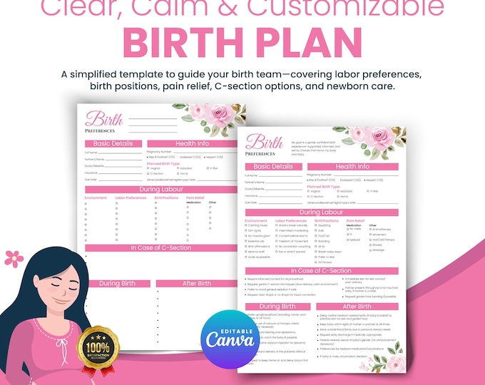 Editable Birth Plan Template | Printable Birthing Plan | Labour and ...