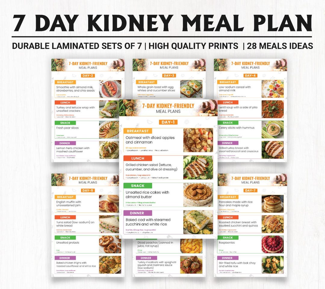 Laminated 7-day Kidney Meal Plan - Renal Diet Guide - CKD Friendly ...