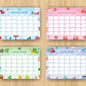 2025 Kids Calendar Printable: Animated Monthly Planner (editable PDF ...