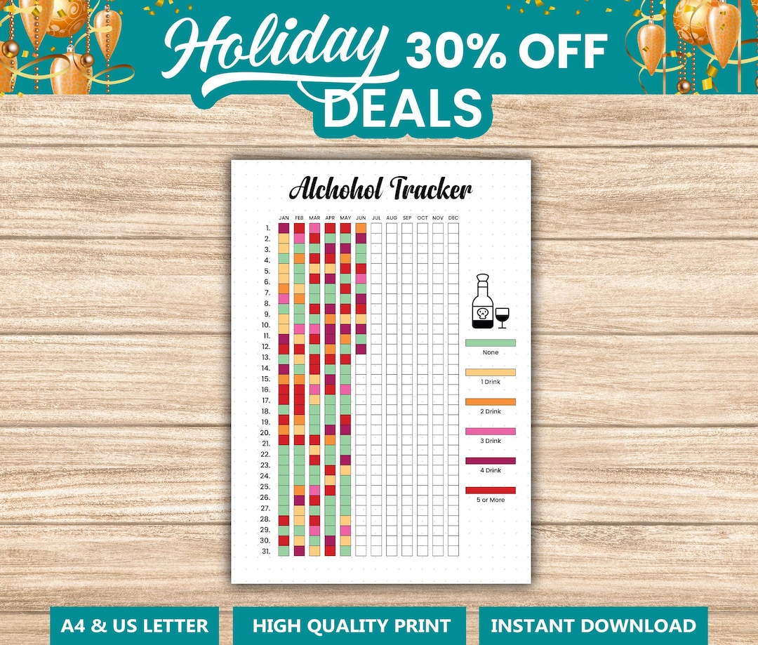 Monthly Alcohol Tracker Printable: Drinking Habit Journal (digital ...