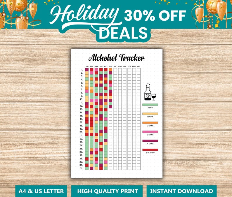 Monthly Alcohol Tracker Printable: Drinking Habit Journal (digital ...