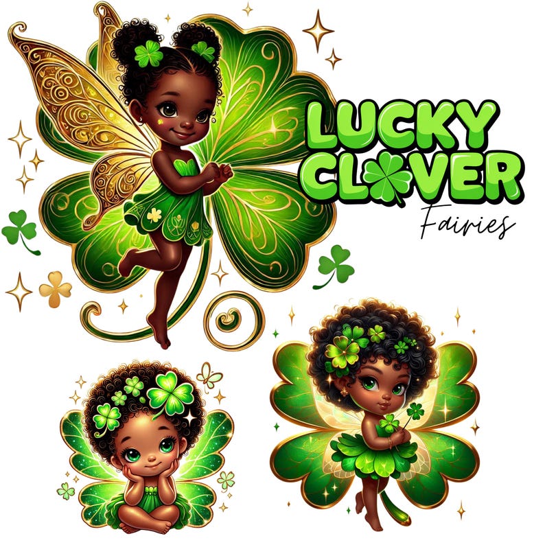 St. Patrick's Day Clover Fairies: African American Digital Art (PNG) - Etsy