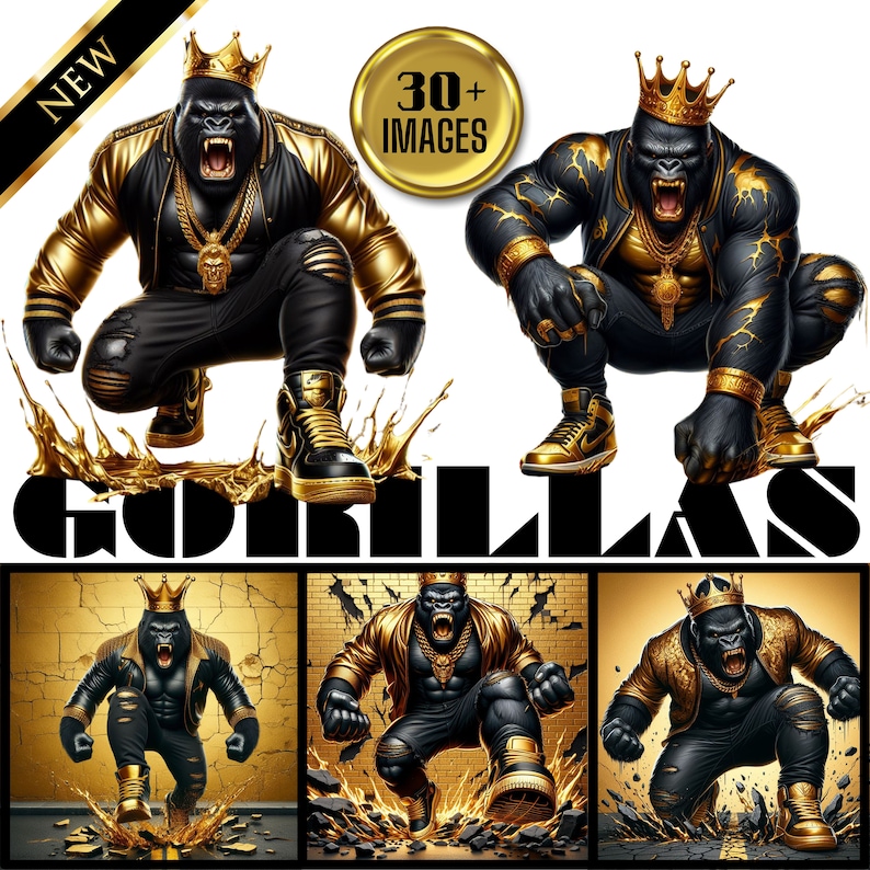 Black and Gold Hip Hop Gorilla Images (SVG JPG PNG) - Etsy