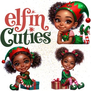 Elfin Cuties PNG Images | Christmas Elf | Little Girl Christmas Black ...
