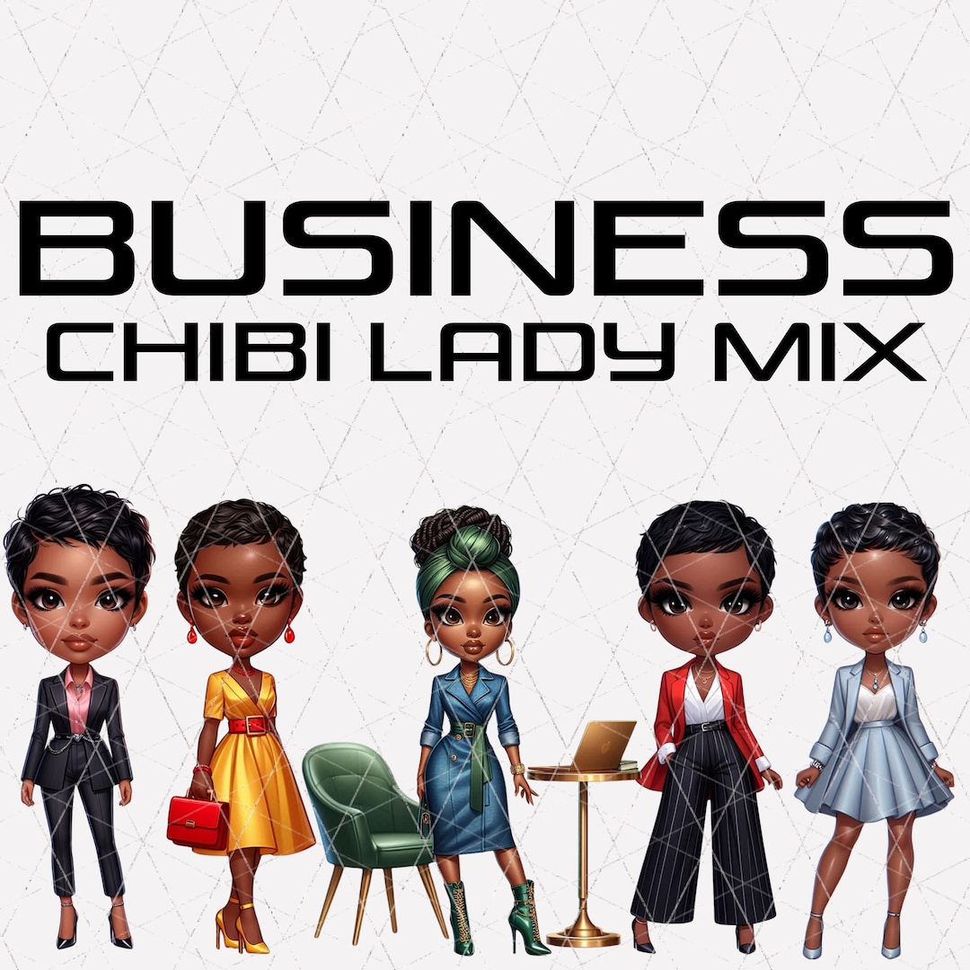Business Chibi Clipart: African American Boss Babe PNG (digital ...