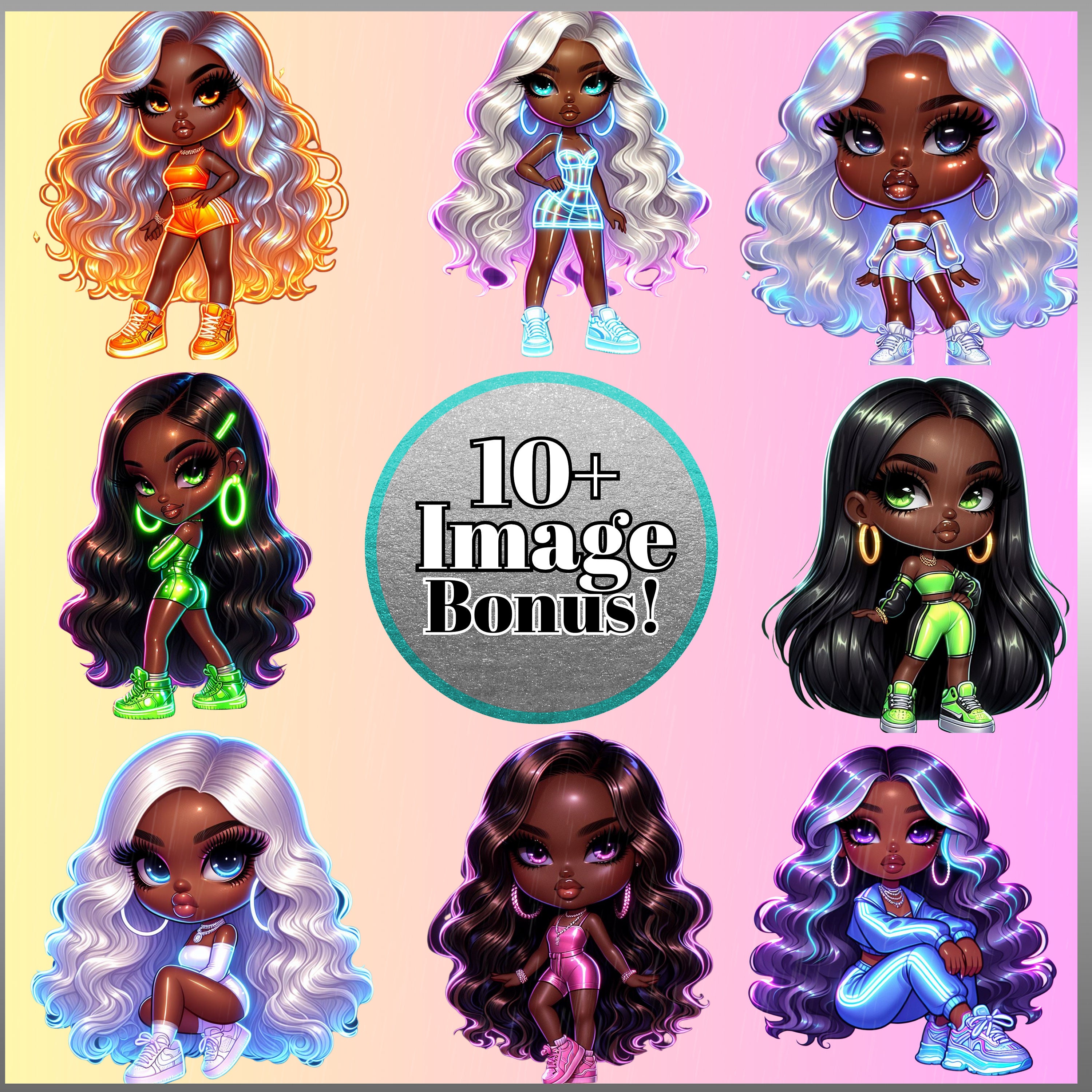 Chibi Neon Girl PNG Doll Clipart, Chibi Doll Png, Chibi Girl Clipart ...