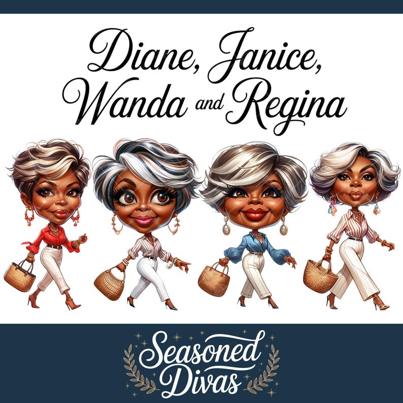 Seasoned Divas Clipart Black Women Over 40 : Mature Women PNG (digital ...