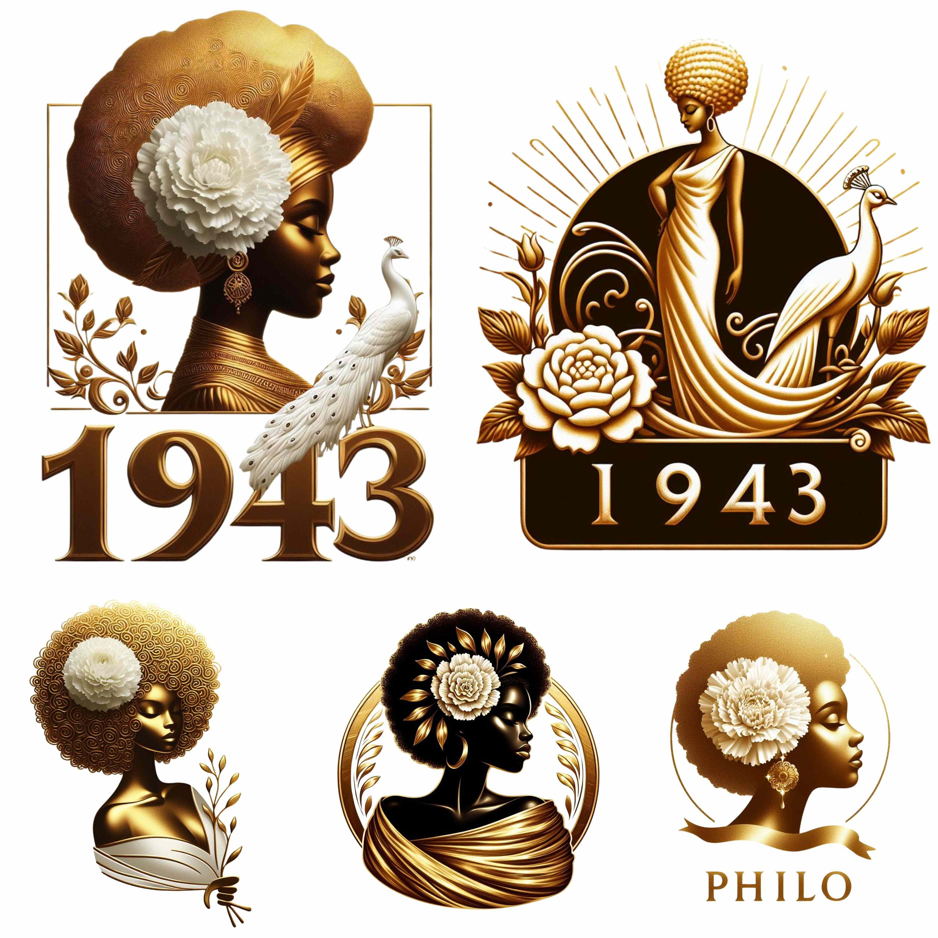 1943 Philo Inspired Greek Friends Gold and White Carnation Peacock ...