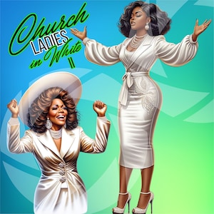 African American Church Ladies Art: Christian Women in White (PNG Digital Download) - Etsy