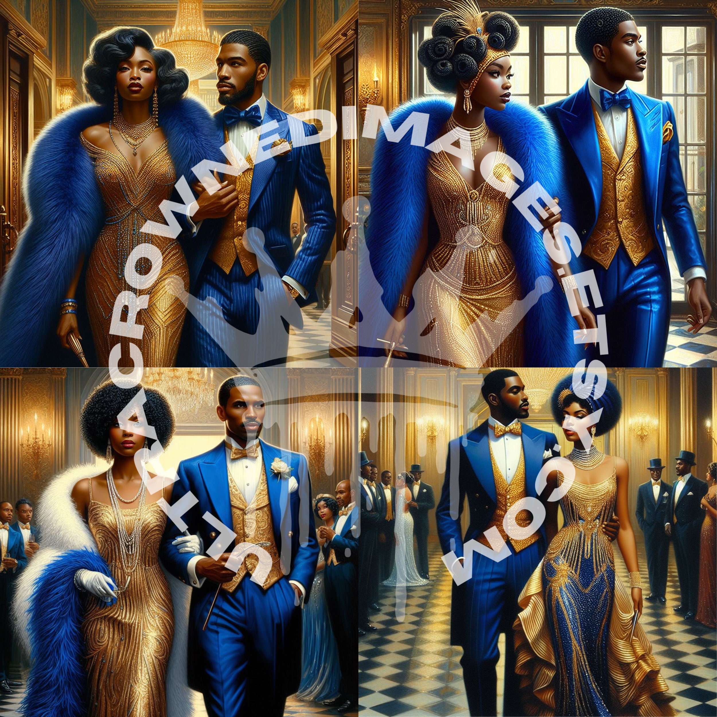 Harlem Renaissance Art Deco Couple Print: 1920s Blue and Gold (digital ...