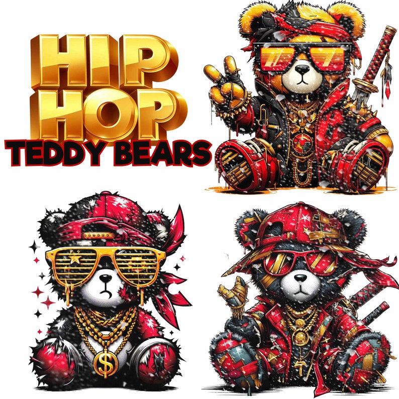 Hip Hop Teddy Bear DTG Shirt Design for Sublimation - Hiphop PNG T ...