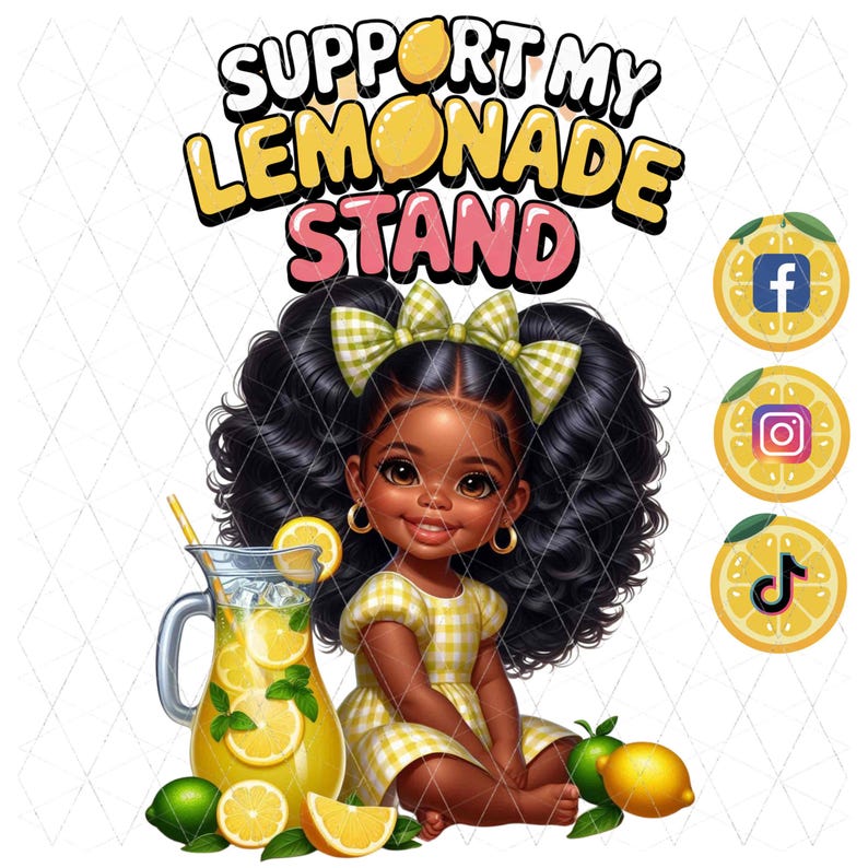 Lemonade Stand Clipart, African American Girls PNG Bundle (digital ...