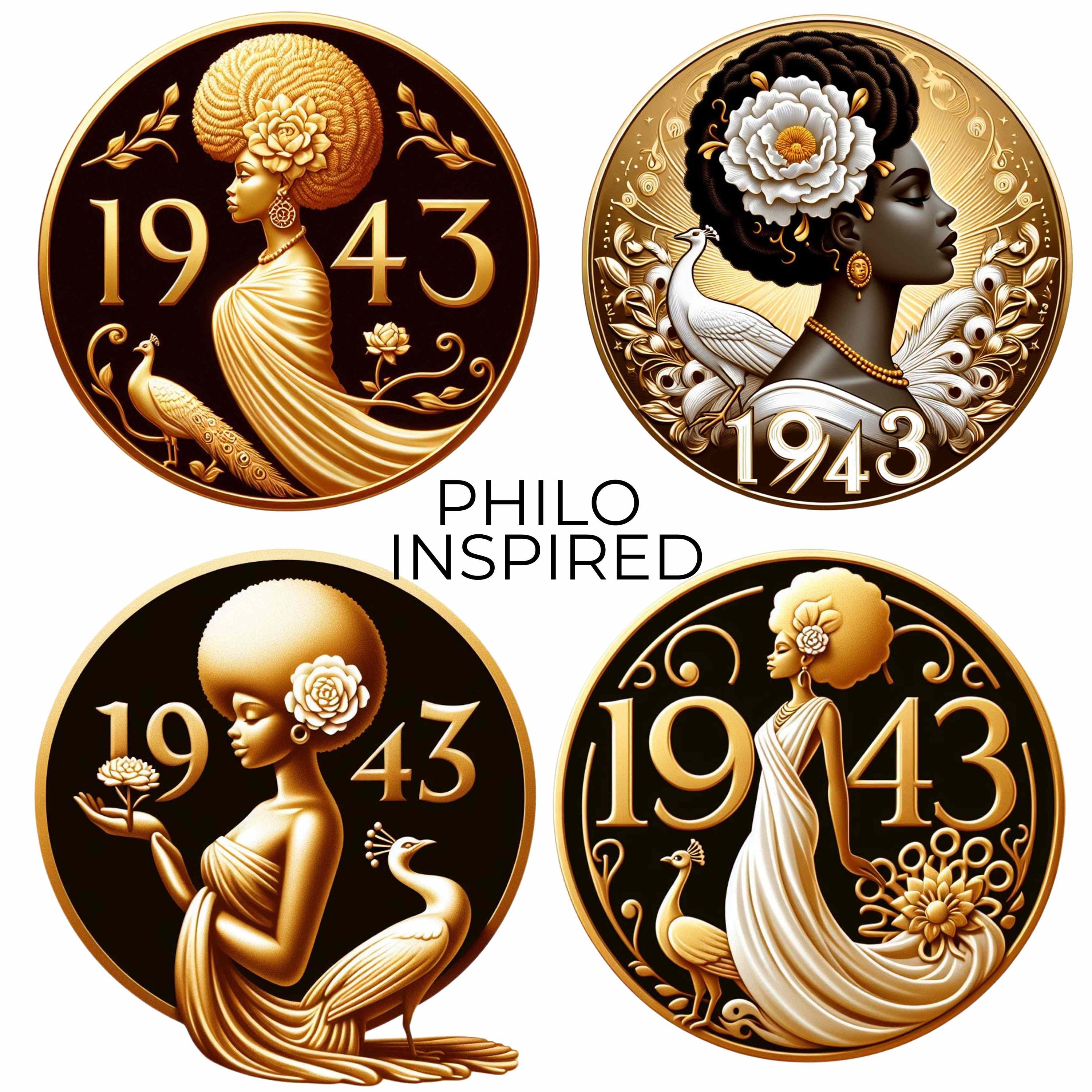 1943 Philo Inspired Greek Friends Gold and White Carnation Peacock ...